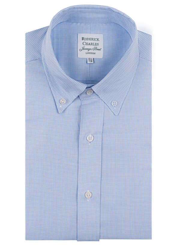 Single Cuff Button Down Blue Puppytooth Shirt - 2 for £50 - Roderick ...