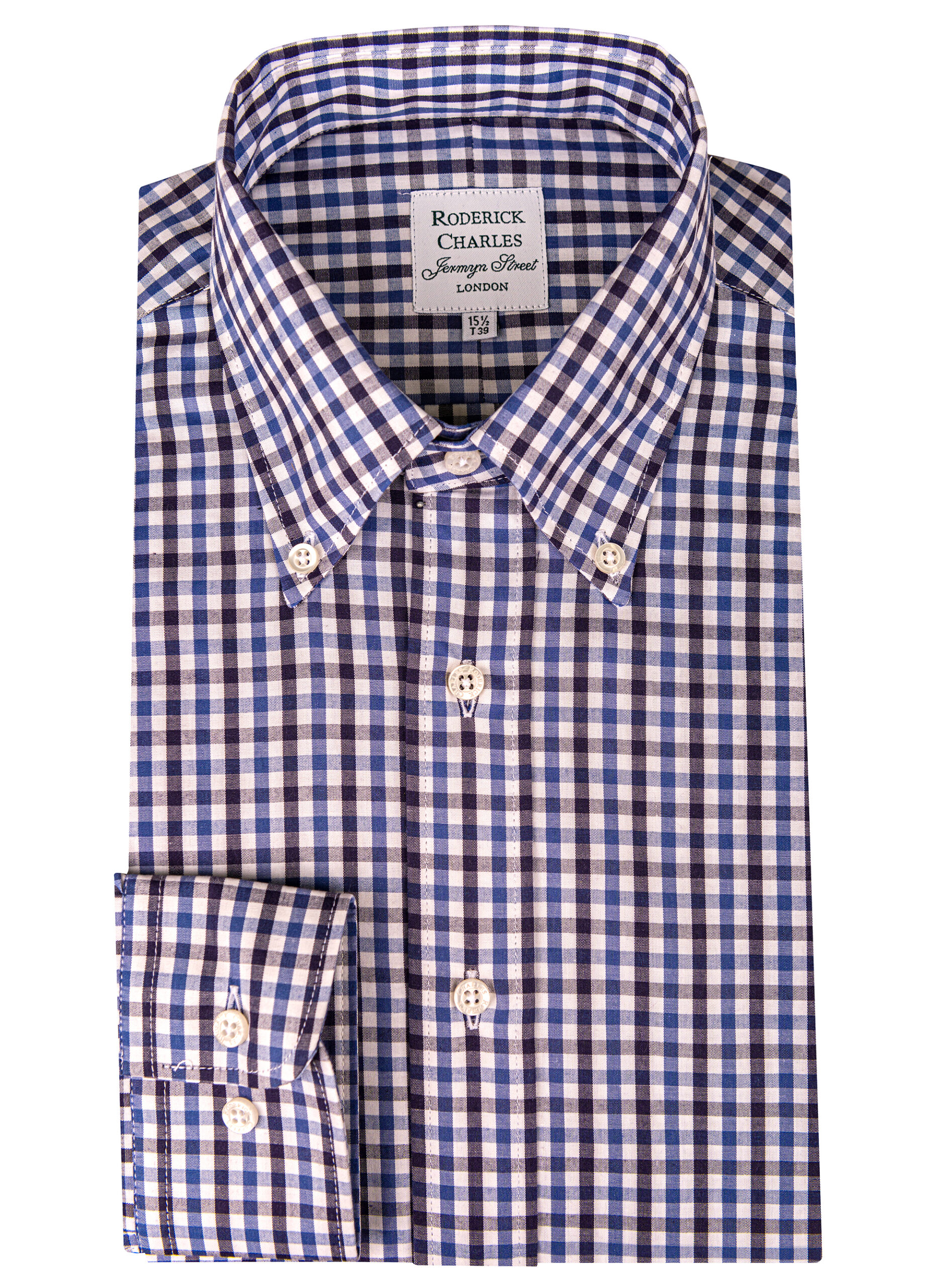 Single Cuff Button Down Blue & Navy Check Shirt - Roderick Charles