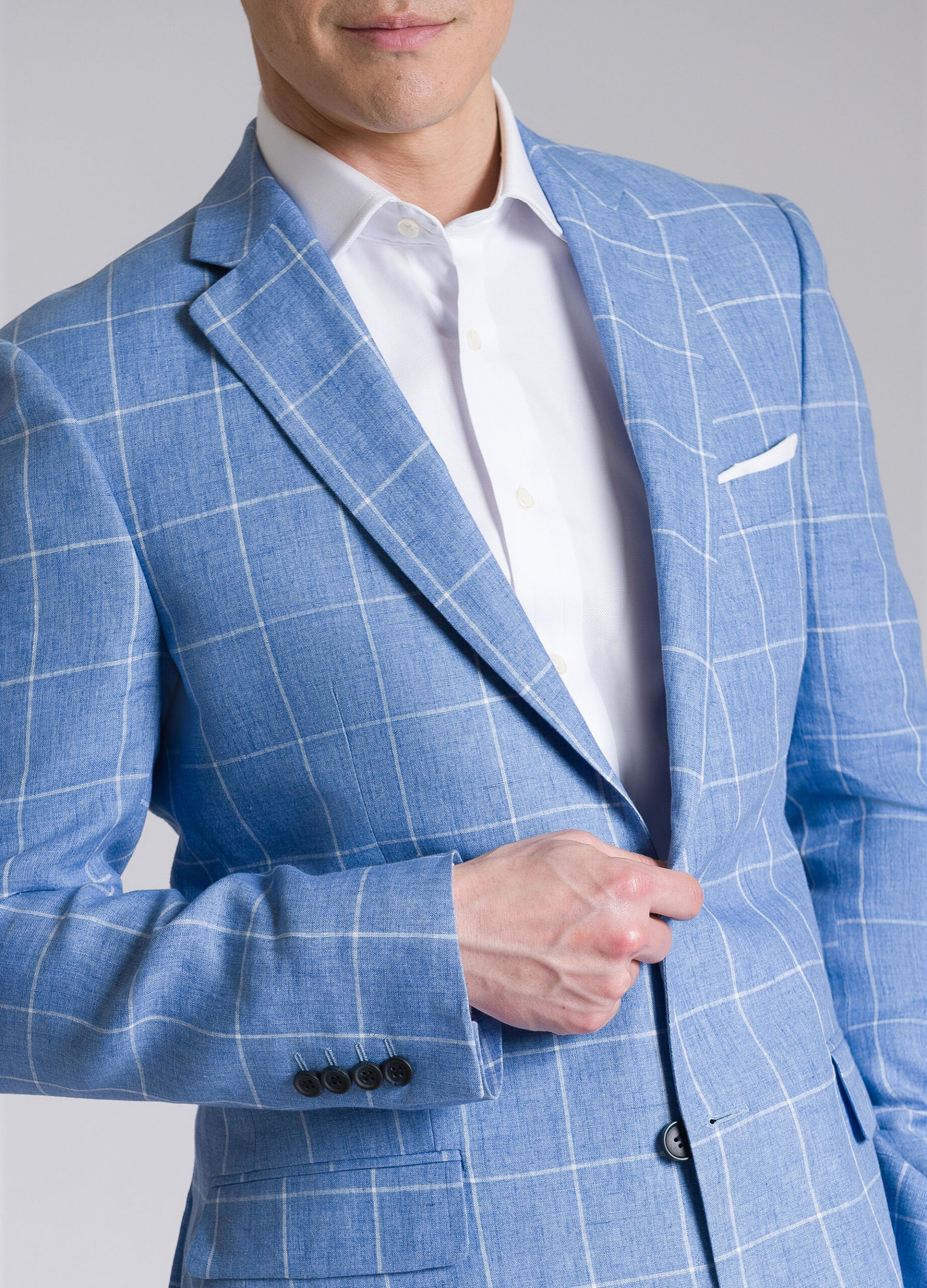 Sky Windowpane Linen Jacket - Roderick Charles