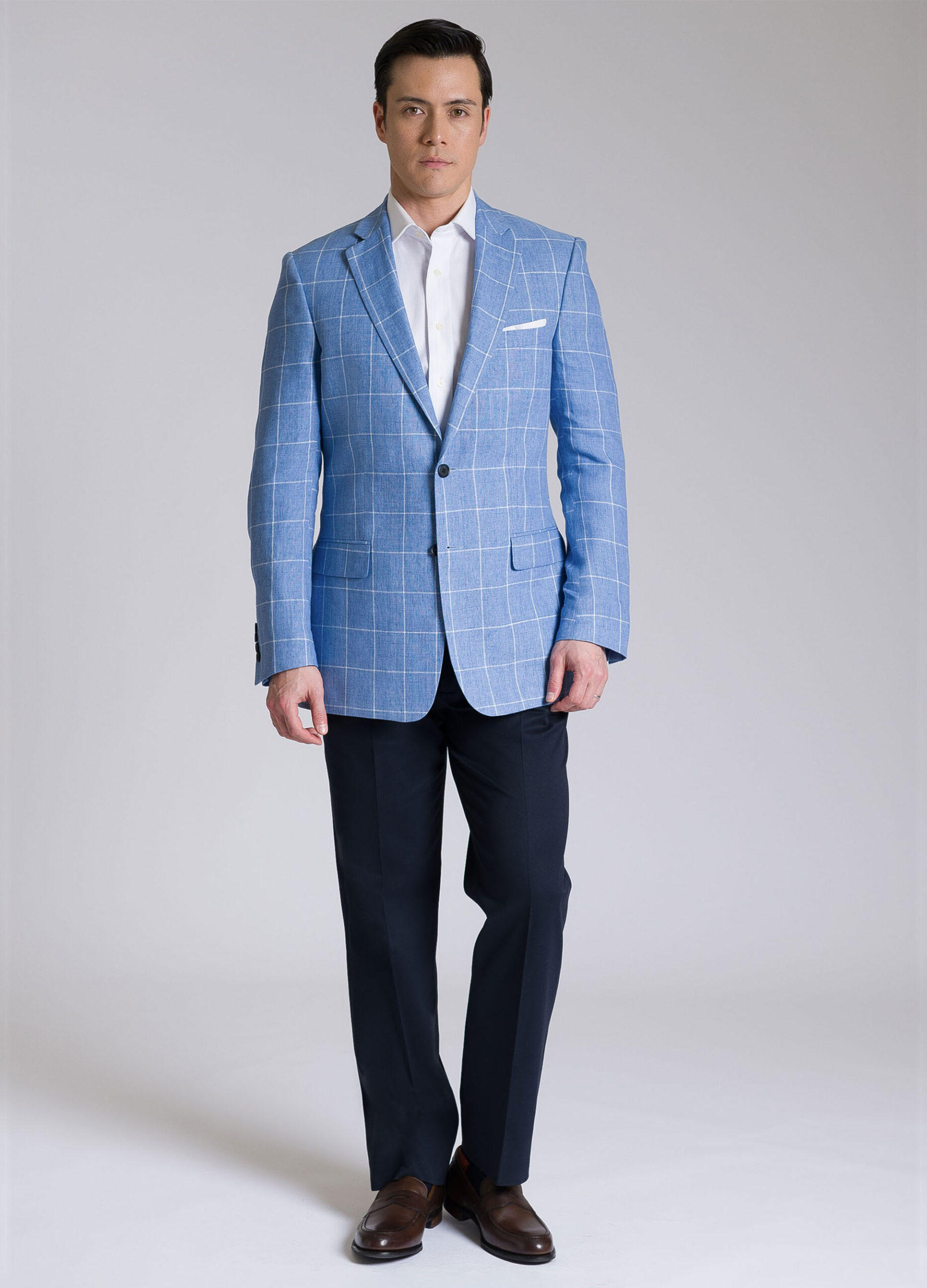 Sky Windowpane Linen Jacket - Roderick Charles