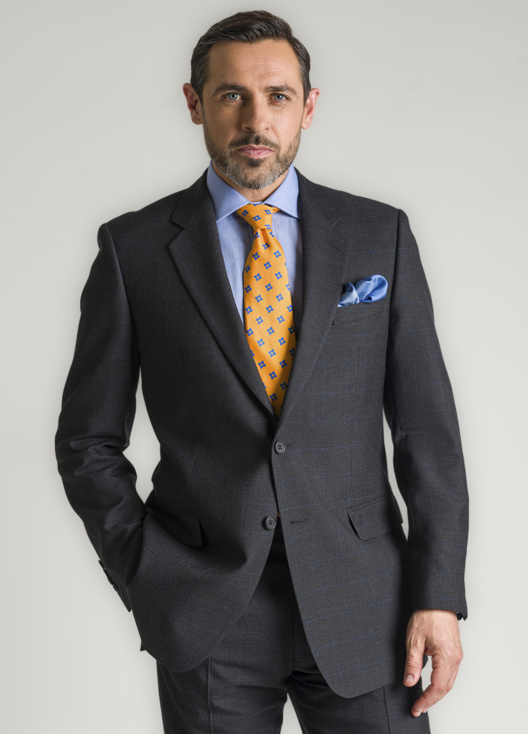 Classic Fit Grey & Blue Windowpane Suit - Roderick Charles