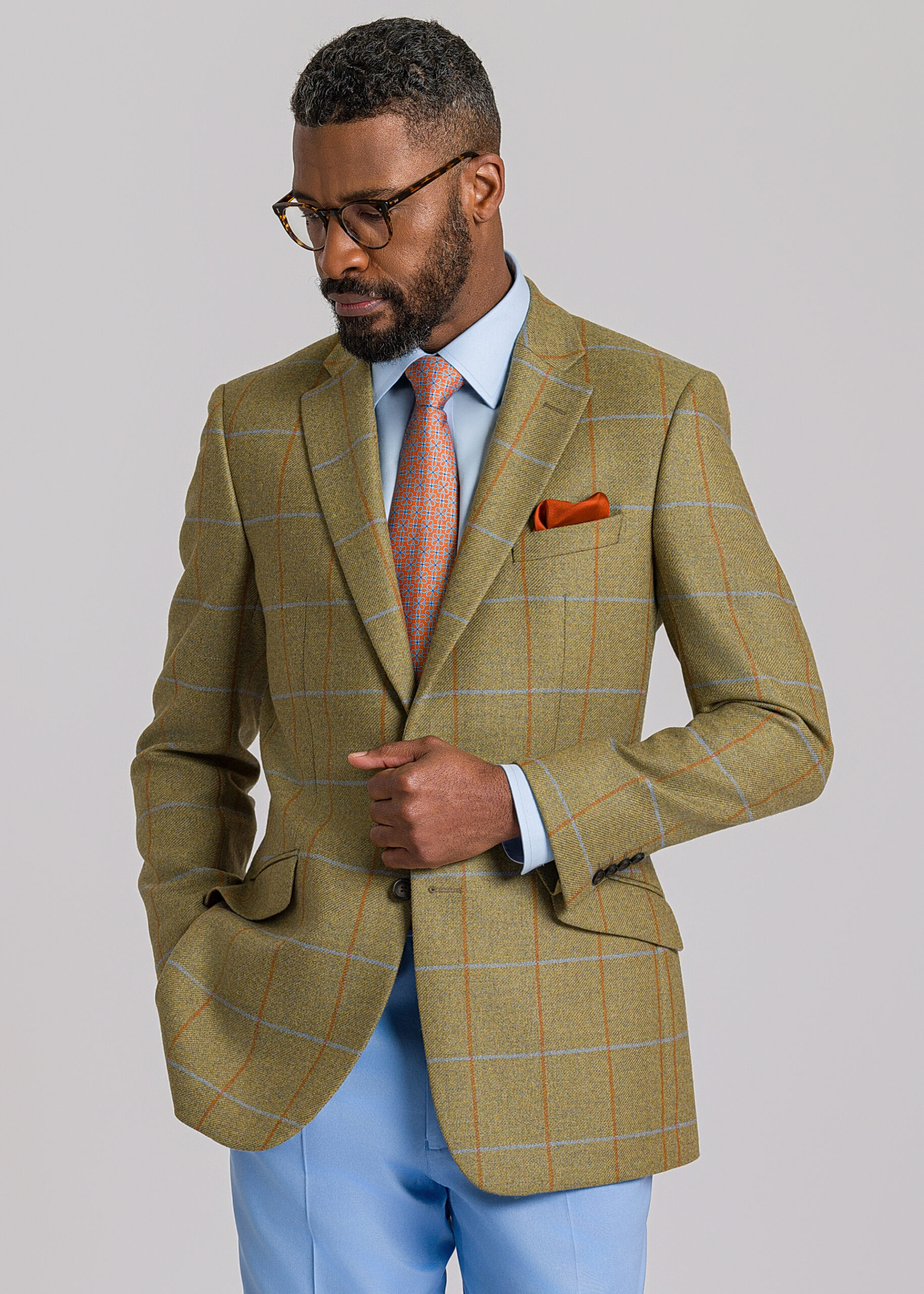 Brown and Blue Windowpane Jacket - Roderick Charles