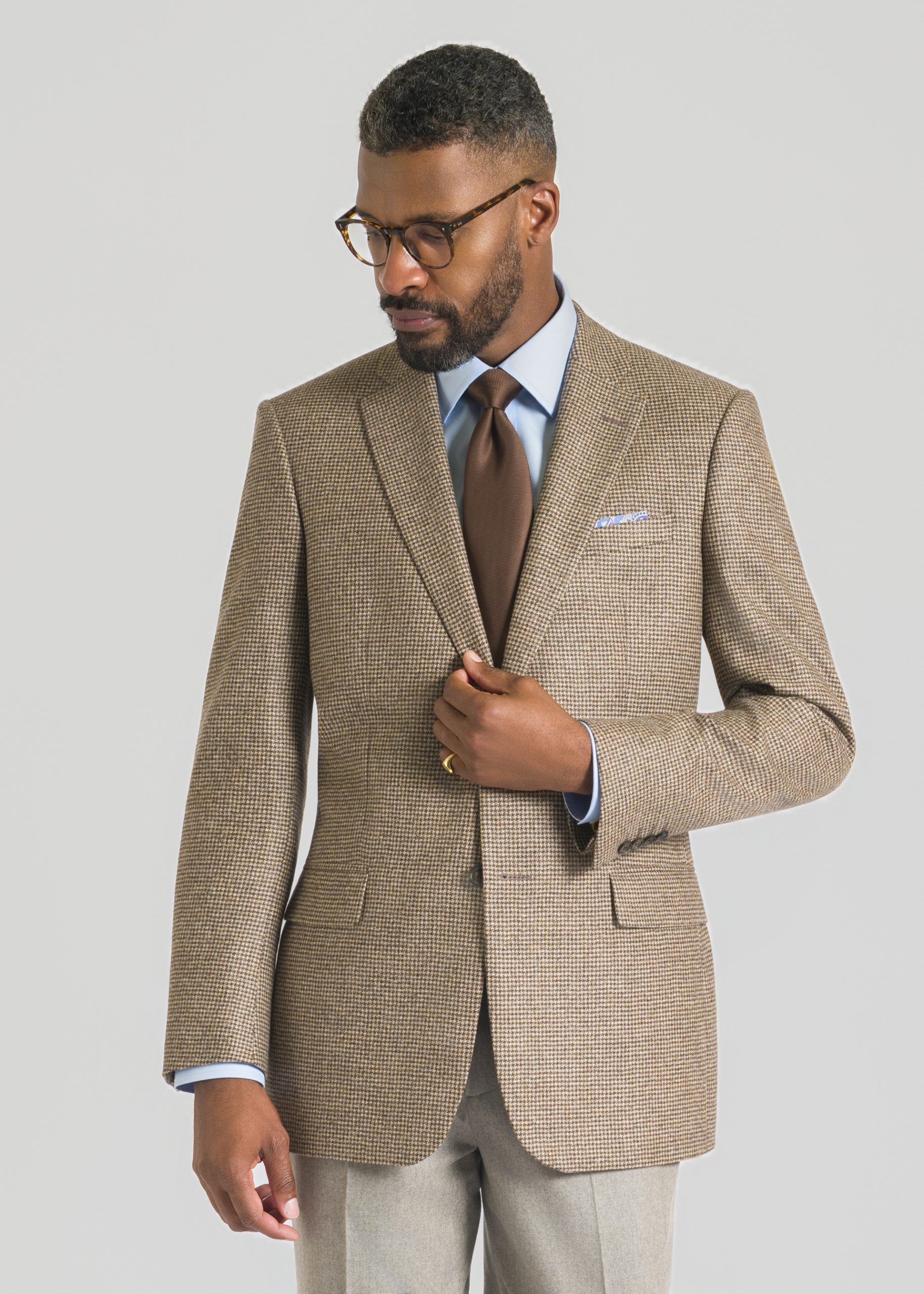Tailored Fit Tan Puppytooth Jacket - Roderick Charles