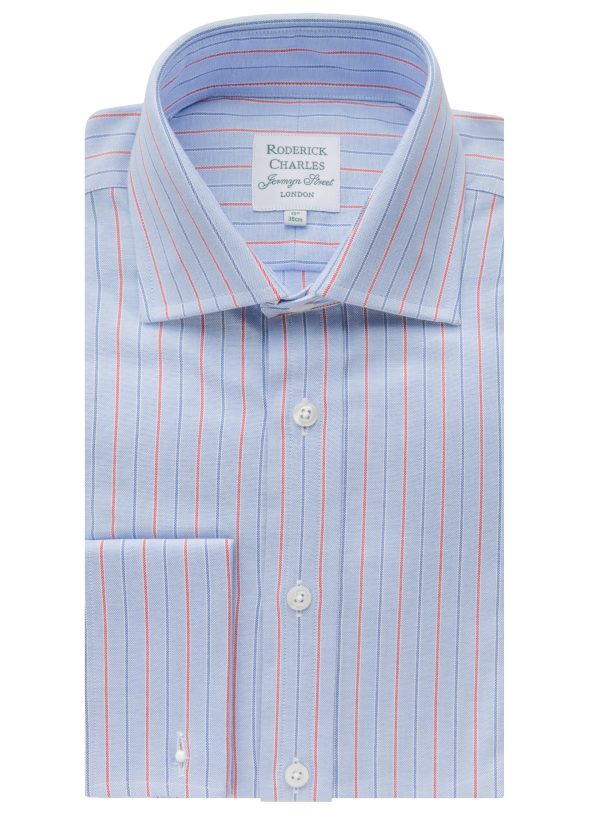 Double Cuff Blue & Red Stripe Shirt - Roderick Charles